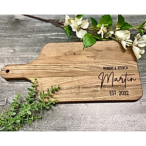 Engraved Cutting Board with Handle, Newly Wed Gifts, Charcuterie Board Personalized Serving Board Personalized Cheese Board Engagement Gifts