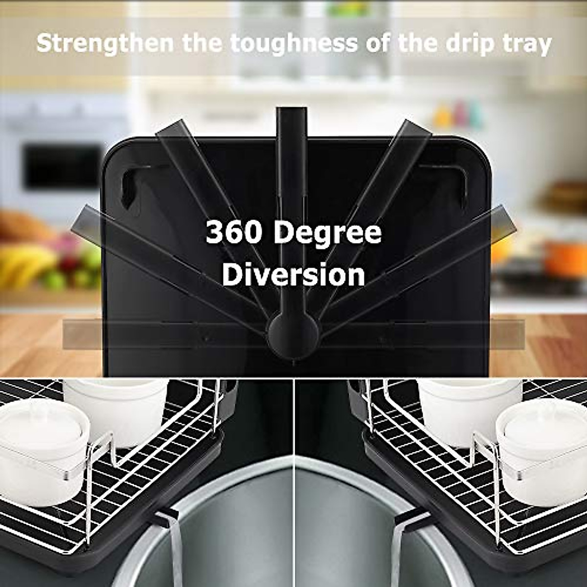 Dish Drying Rack, Small Dish Rack with Utensil Holder, Wine Glasses Holder, Compact Dish Drainer for Kitchen Counter Cabinet