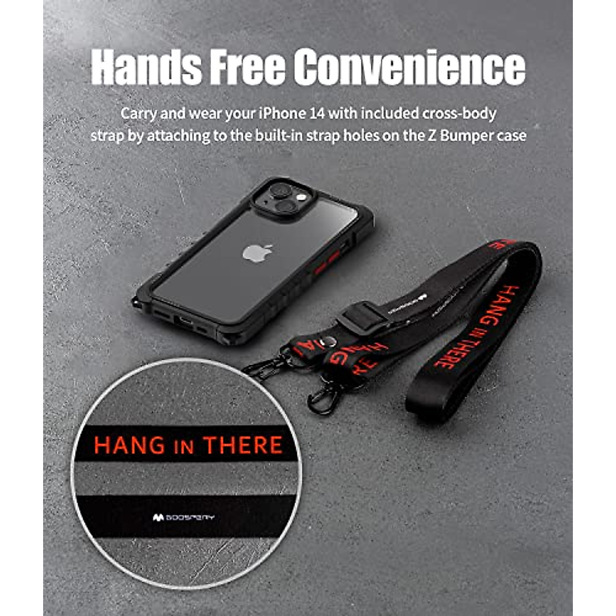 GOOSPERY Z Bumper Crossbody Compatible with iPhone 14 Case [Strap Included] Shock Absorbing Dual Layer Structure TPU Edge Crystal Clear PC Cover with Shoulder Strap Outdoor Design, Clear