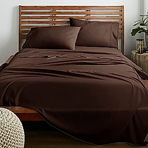 4-Pcs Premium Bedding Set 800 Thread Count 100% Cotton Bedlinen Chocolate Queen Bed Sheets, Single Ply Long Staple Yarns, Breathable, Sateen Weave, Fits Mattress Upto 16'' Deep Pockets