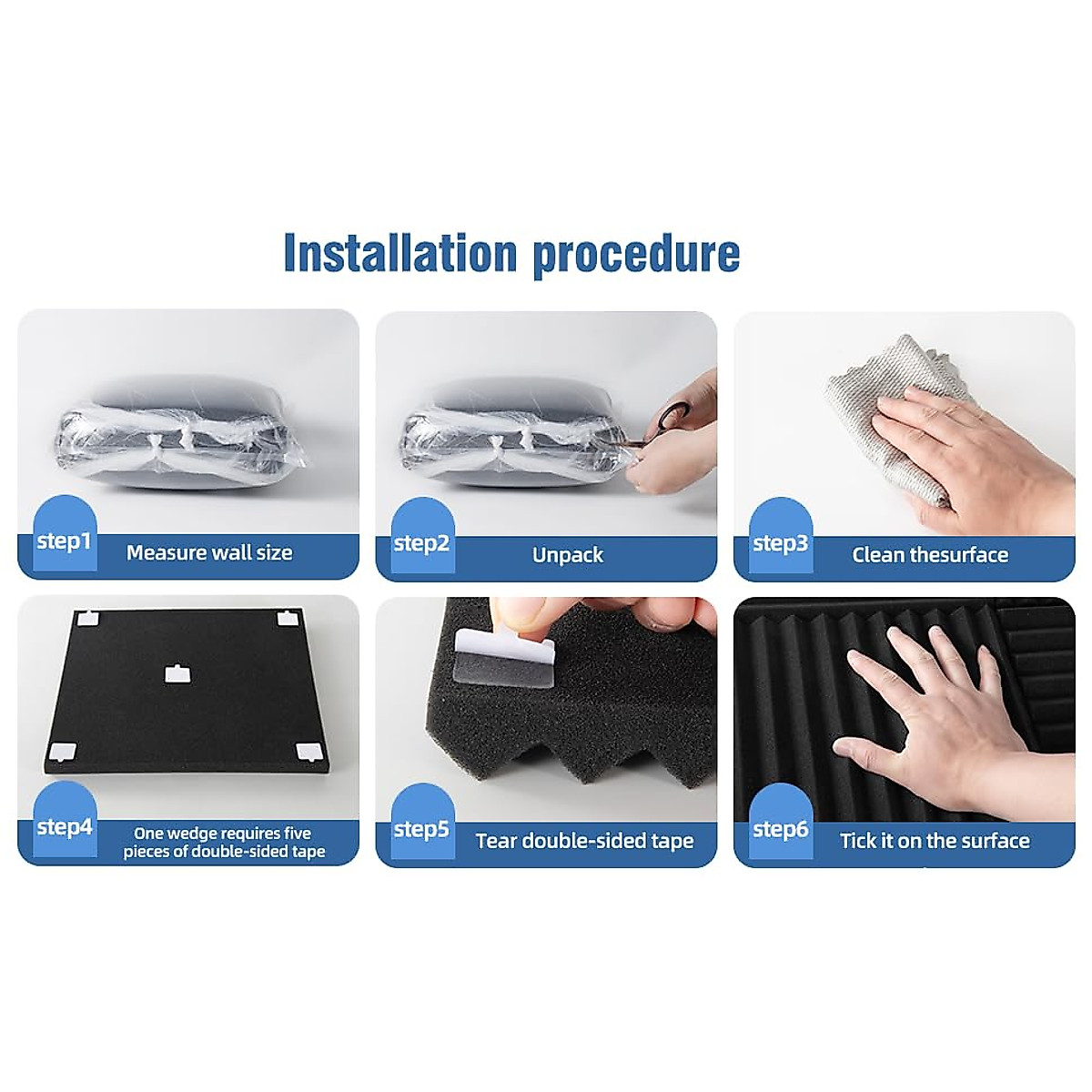 50 Pack Acoustic Foam Panels Premium Sound Proof Foam Panels Black Soundproof Wall Panels High Density Acoustic Panels Sound Absorbing for Studio Office Home, 12 x 12x 1Inch