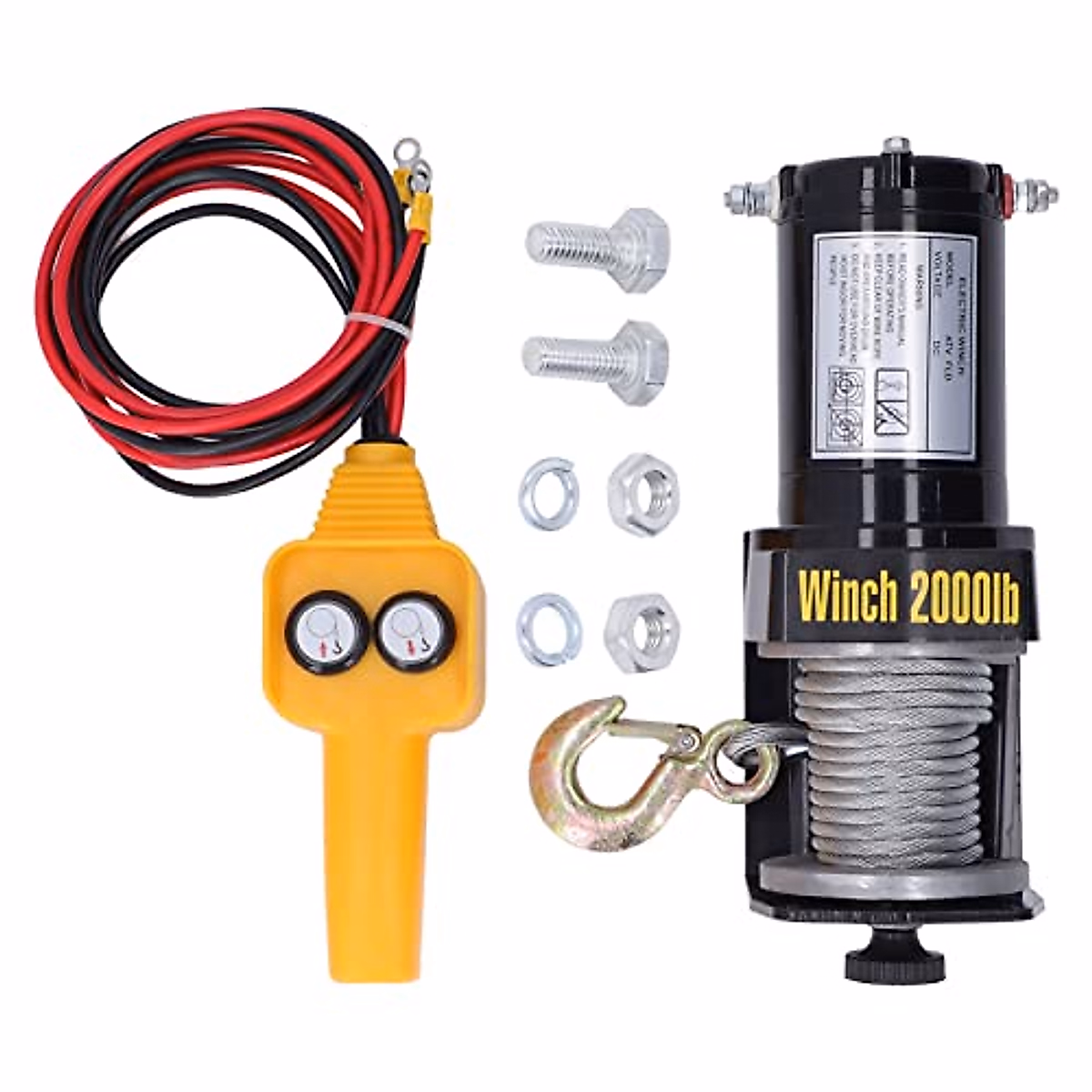 Electric Winch, 24V 2000LBS Load Capacity Electric Steel Cable ATV Winch Kits with Handheld Controller, Electric Winch kit with Buckle Design Alloy Steel Hook for Towing Boat Off Road Trailer