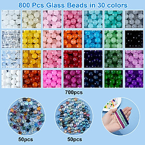 Biuthieny 800 pcs Glass Beads for Jewelry Making,28 Color 8mm Glass Crystal Beads with Glass Star Heart Spacer Beads for Crafts DIY Bracelet Earrings Necklace Making
