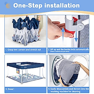 Uamector Foldable Playpen, Baby Playpen for Indoor Outdoor Large Baby Gate Playpen, 51 * 51 Inch Safety Oxford Cloth Folding Baby Fence Kids Play Pen with Anti-Slip Base