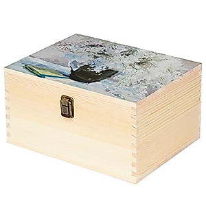 Extra Large Rectangle Unfinished Pine Wood Box Natural DIY Craft Stash Boxes with Hinged Lid and Front Clasp for Arts Hobbies and Home Storage-10.71x8x5.66 Inches