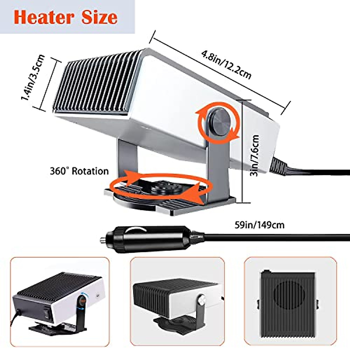 12V 150W Portable Car Heater,2 in 1 Auto Heater/Cooling Fan Car Windscreen Demister Heater Fast Heating Defrost Defogger Plug in Cigarette Lighter Automobile Windscreen Fan