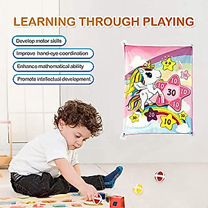 Unicorn Dart Game Set - Throwing Dart Board for Kids with 4 Foam Star Darts and 4 Hook, Indoor/Sport Outdoor Fun Family Game Toys