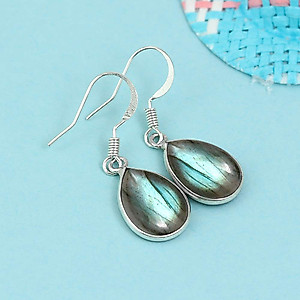 10.65 Cts Natural Labradorite Dangle Earrings For Women, Handmade Birthstone Jewelry Mother'S Day Gifts For Mom Wife