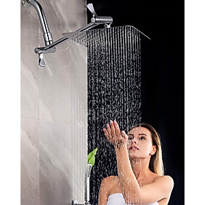 12'' Rain Shower Head with 11'' Adjustable Extension Arm - Eolax Large Rainfall Showerhead Solve Low Water Pressure and Flow - Bathroom Square Shower Heads Made of 304 Stainless Steel - Chrome