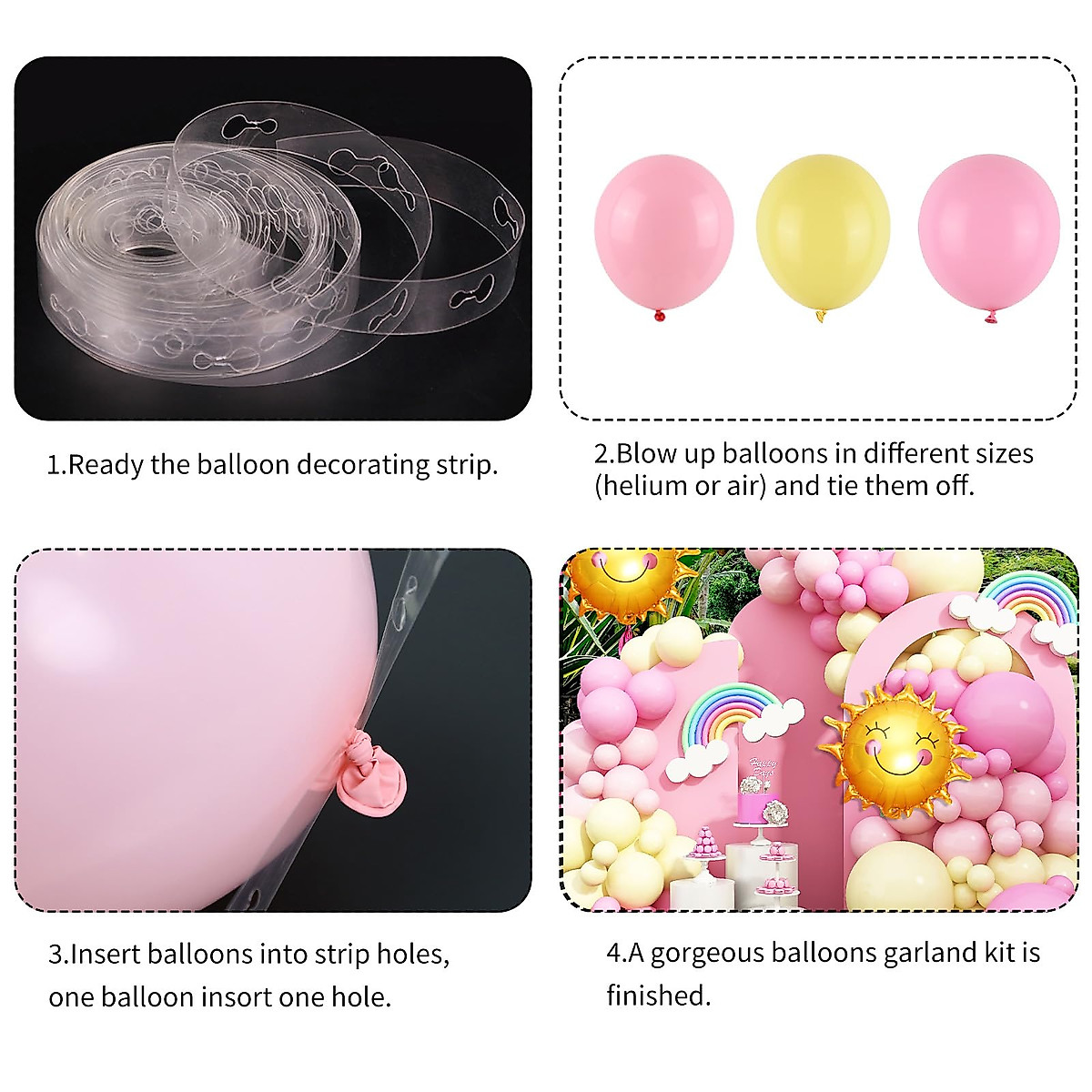 First Trip Around The Sun Birthday Decorations for Girls，Pink and Yellow Balloons Garland Kit with Sunshine Balloons Boho Sun 1st Baby Shower Party Supplies