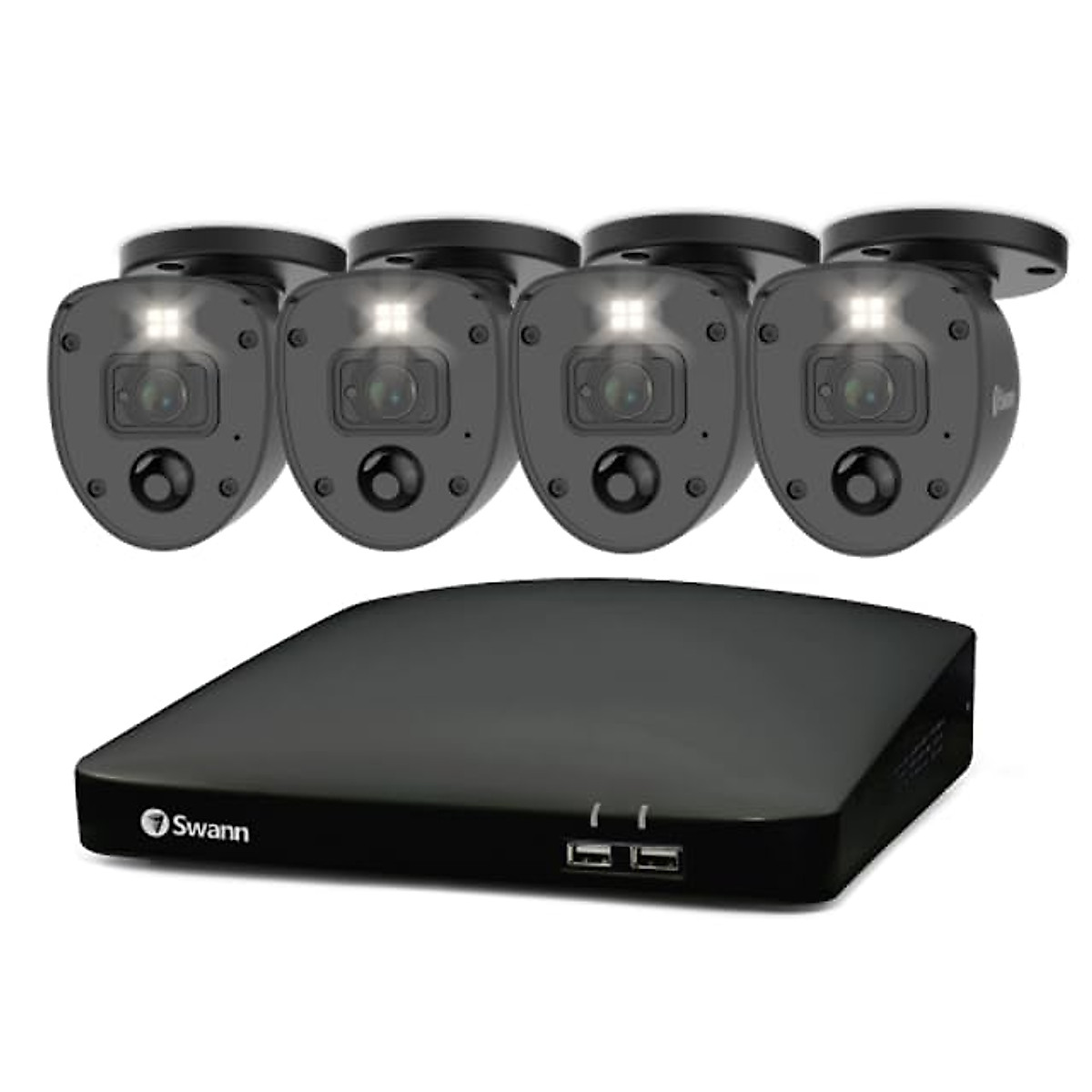 SWANN 1080P Video 8 Channel DVR Security Camera System, 1TB Hard Drive, 4 Indoor/Outdoor Cameras with Audio, Wired CCTV Home Surveillance, Color Night Vision, SwannForce LED Lights & Sirens, 846804SLB