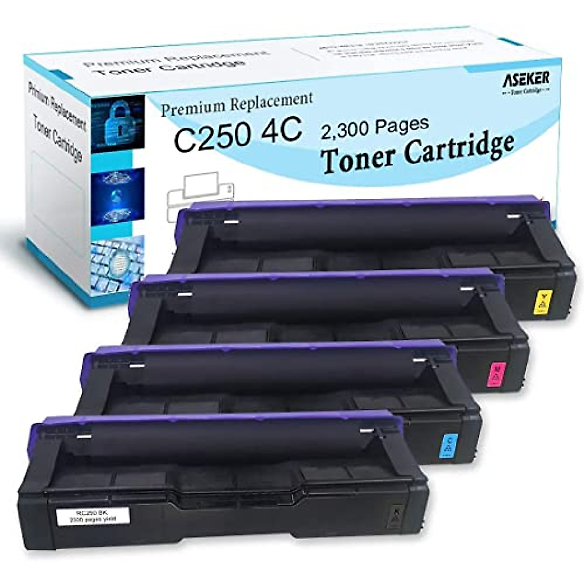 ASEKER 4 Color Compatible Toner Cartridge SP C250 C261for Ricoh SP C250DN C250SF C261SFNW C261DNW C260 C260DNW C260SFNW Printer High Capacity 2300 Pages 407539 407540 407541 407542 (BK/C/Y/M)