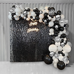 Holtour Black Metallic Silver White Balloon Garland Arch Kit 187PCS Balloons for Wedding Birthday Party Backdrop Decorations Halloween New Year Celebrate Decor