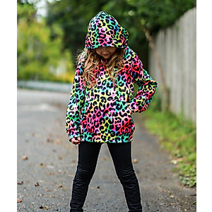 uideazone Teens Girls Hooded Sweatshirt Size 7 3D Print Colorful cheetah Leopard Hoodies Fashion Long Sleeve Hoody Pullover Sweatsuit for School 6-8 Years