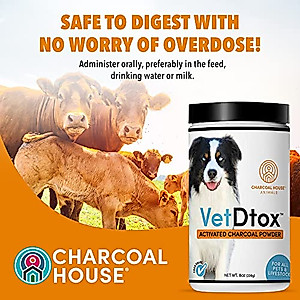 VetDtox 1qt Activated Charcoal Powder for All Kinds of Pets & Livestock, Dog, Cat, Chicken, Horses and More - for Diarrhea, Gas Relief, Liver Support