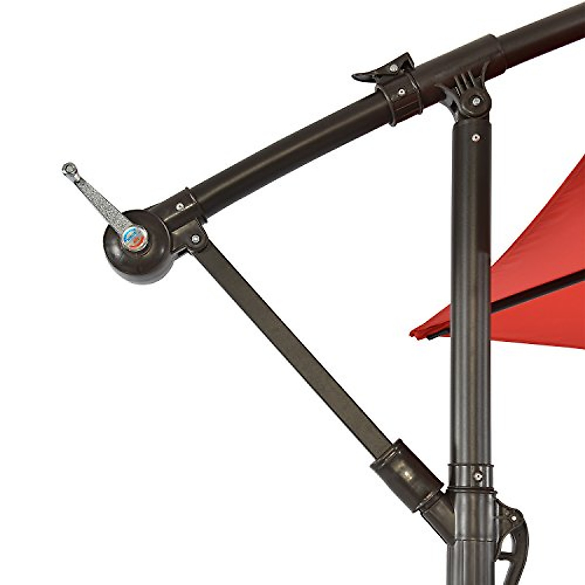 Sun-Ray 811045 10' Round Cantilever 8-Rib Offset Solar Patio Umbrella, 24 LED Lights, Crank with Adjustable Tilt, Cross Base, Aluminum Frame, Scarlet/Red