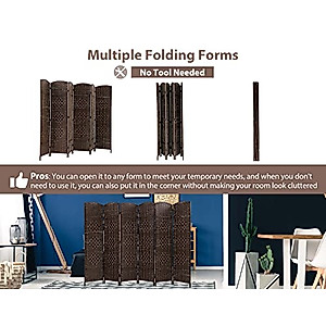 Room Divider 6 Ft Folding Wall Divider with Diamond Woven Fiber, Indoor Portable Room Partitions and Dividers for Room Separation,Rattan Room Dividers and Folding Privacy Screens,Brown(6 Panel)