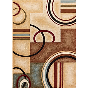 Well Woven Barclay Collection Arcs & Shapes Red 5x7 Area Rug - for Living Room, Bedroom, and Dining Room