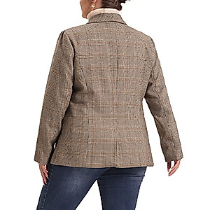 Agnes Orinda Plus Size Plaid Blazer for Women Lapel Jacket Work Office Single Breasted Blazers 2X Brown
