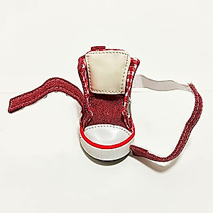 PETFAVORITES Pet Dog Puppy Running Shoes Outdoor Boots Nonslip Booties Canvas Sneaker for Small to Large Dogs Teacup Chihuahua Yorkie with Straps and Glow in The Dark, Pack of 4. (Red, Size 1)