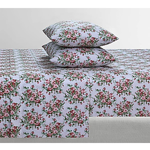 Feather & Stitch Softest 100% Cotton Sheets, 300 Thread Count Percale Weave Bedding, 16" Deep Pocket, Cooling Sheets, Breathable Bed Set, Hotel Premium Quality (King, Floral)