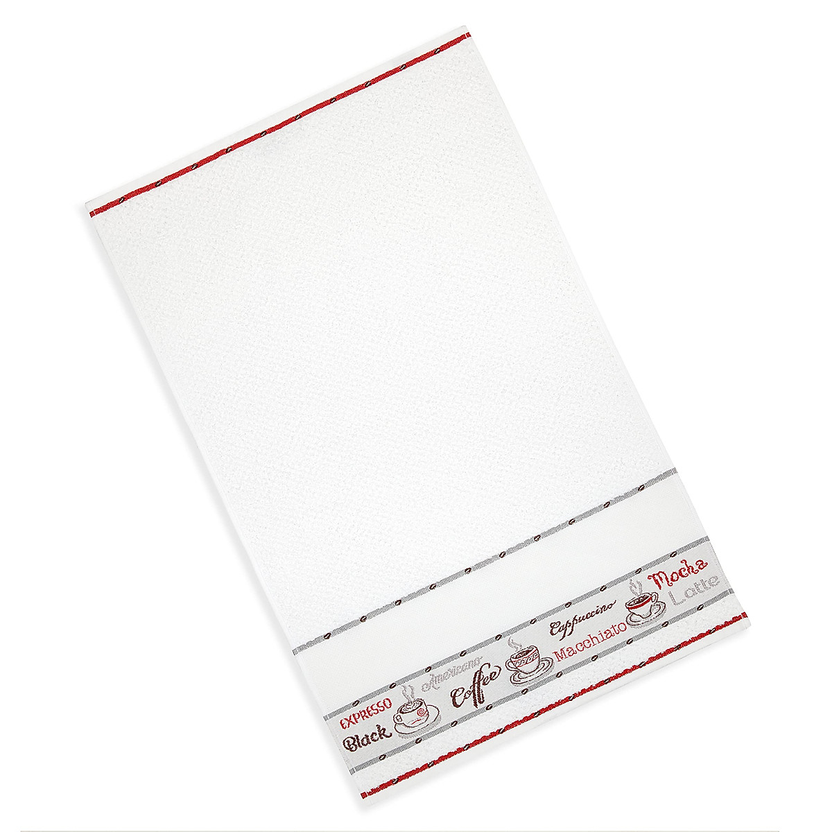 Cackleberry Home Coffee Mocha Latte Jacquard Border Terry Kitchen Towels 17 x 27 Inches, Set of 4