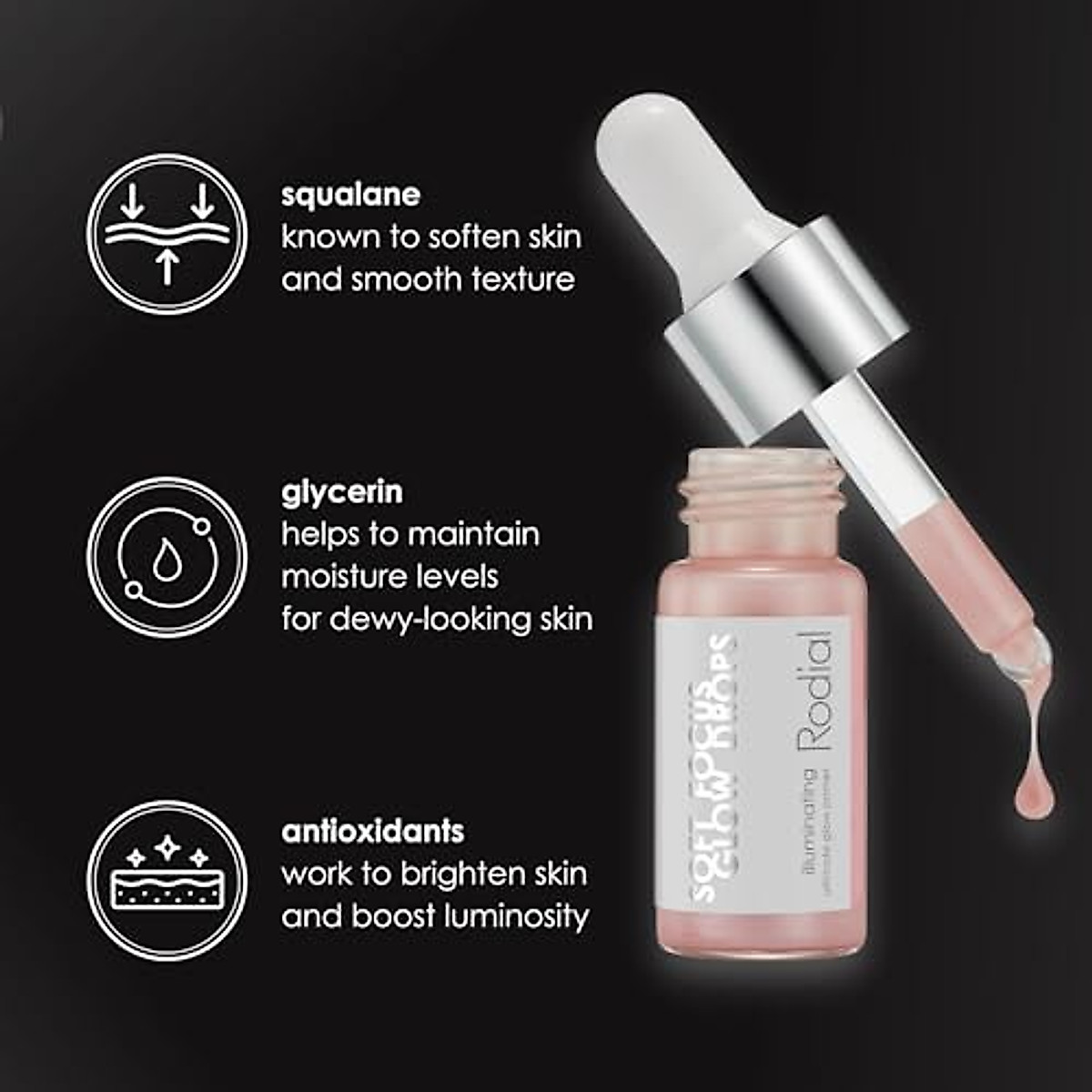 Rodial Soft Focus Glow Booster Drops 0.3 Deluxe fl oz, Illuminating Skin Serum with Glycerin and Antioxidants, Perfectioning and Smoothing Dewy Makeup Base, Weightless Formula