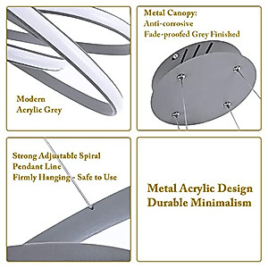 GMENLIGHT Modern LED Chandelier, Pendant Light Fixtures, LED Ring Hanging Light Fixture, for Dining Rooms Kitchen Island and High Ceilings, Acrylic Shape Pendant Light Grey 36W