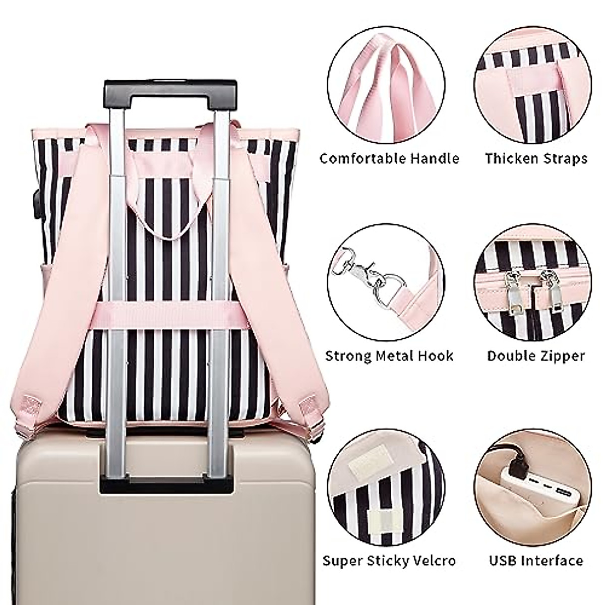 seyfocnia Laptop Backpack for Women,Teacher Backpack Tote Backpack Computer Backpack Travel Casual Backpack with USB Charging Port Work Bag Fits 15.6 Inch Laptop