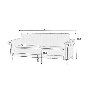 Legend Vansen 82.7" Convertible Modern Wood & Velvet Fabric Sofa Bed in Blue