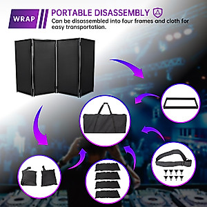 ECOTRIC Portable DJ Facade Booth Foldable Cover Screen with White/Black Facade+Cloth Frame Booth Steel +Travel Bag Case Projector Display Scrim Panel with Folding