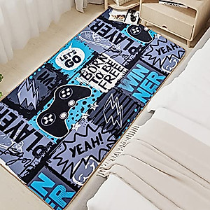 Game Rug Teen Boys Carpet, Gaming Rugs for Boy’s Bedroom with Game Controller Decoration Non Slip Floor Mat for Bedroom Living Room Playroom Sofa Indoor Outdoor Area (Blue, 120x80cm)