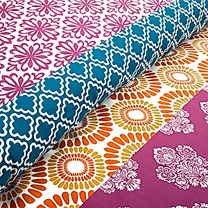 Lush Decor Bohemian Stripe Reversible 3 Piece Cotton Duvet Cover Set, King, Fuchsia & Orange