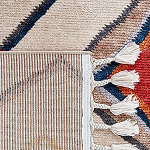 SAFAVIEH Farmhouse Collection 4'5" x 6'5" Ivory/Gold FMH599A Moroccan Boho Tassel Area Rug