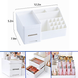 Makeup Organizer,Cosmetic Desk Storage Box with Drawers Skincare Organizers for Dressing Table, Countertop, Bathroom Counter, Vanity Holder for Brushes, Lotions, Lipstick and Nail Polish