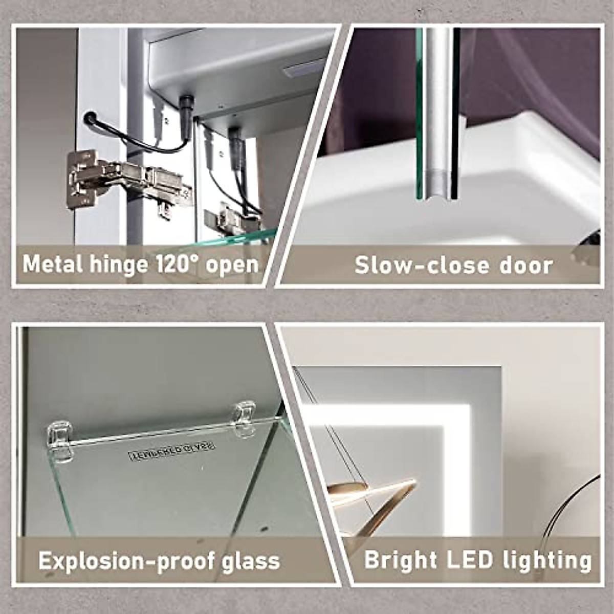 MIRPLUS 36 x 30 inch Medicine Cabinet with LED Vanity Mirror, Anti-Fog, Recessed or Surface Mount, Aluminum 6000K Lighted Double Door Bathroom Cabinet with Touch Switch (Full Light)