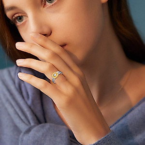 YFN Sterling Silver You are My Sunshine Sunflower Statement Ring with Cubic Zirconial Band Gifts (8)