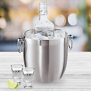 OGGI Double Wall Stainless Steel Ice Bucket - Insulated Ice Bucket with Elegant Steel Lid, Classic Handles & Stainless Steel Ice Tongs - Great for Home Bar, Chilling Beer, Champagne and Wine - 3 qt