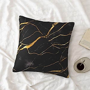 LZQPOEAS Decorative Throw Pillow Covers 22"x22" Square Pillow Covers for Sofa Black Gold Marble Texture Double Sided Throw Pillow Cases Soft Plush Decorative Cushion Cover for Living Room