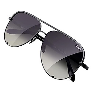 Quay Round Aviator Lenses with UV Protection, Oversized Sunglasses, Black/Fade Polarized, One Size