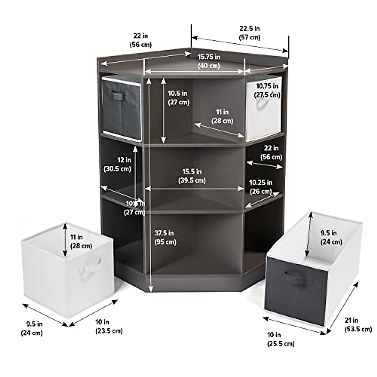 Badger Basket Corner Cubby Toy Storage Unit for Kids with 4 Removable Baskets - Charcoal (98813C)