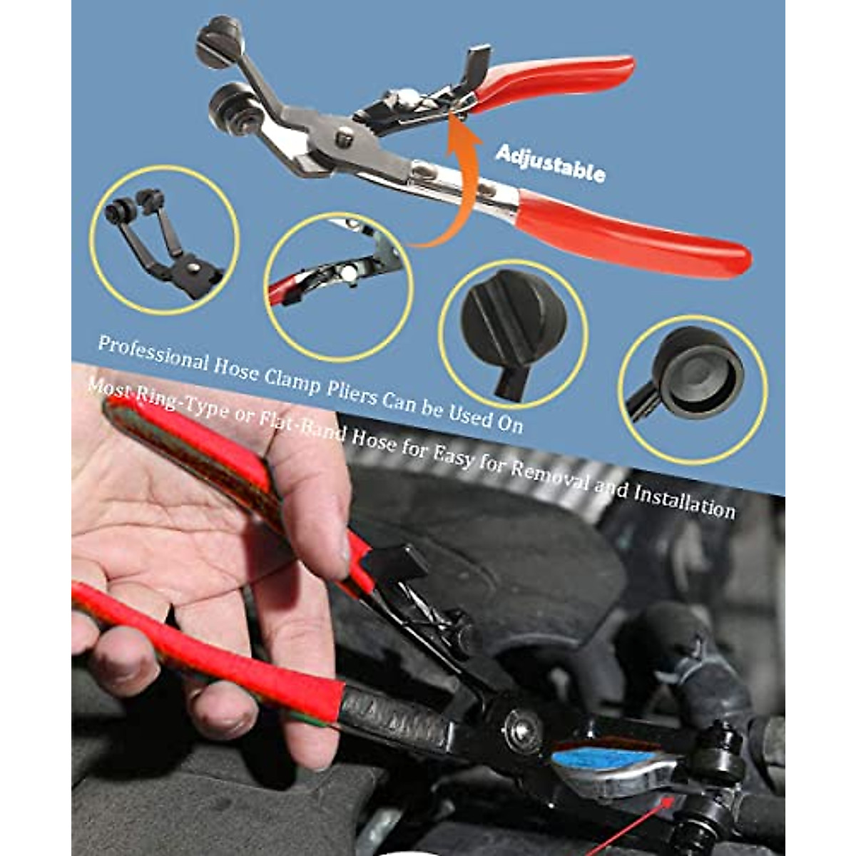 4pcs Hose Clamp Pliers Set,Fuel Line Pliers Set with Case,Hose Removal Plier,Fuel Filter Caliper,Hose Pipe Clamp Plier,Hose Grip Pliers for Automotive Coolant Fuel Oil Water Pipe Repair Tools