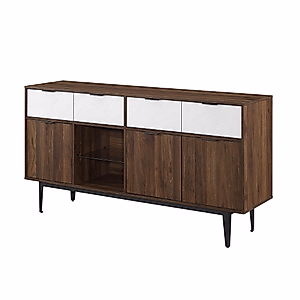 Walker Edison Modern Farmhouse 4 Drawer Wood Buffet Sideboard-Entryway Serving Storage Cabinet Doors-Dining Room Console, 60 Inch, Dark Walnut