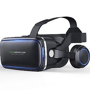 VRSHINECON VR Glasses - Virtual Reality Glasses 3D with Adjustable Headphones Supporting 4.7-6.0" Phone Holders (Color : Black)