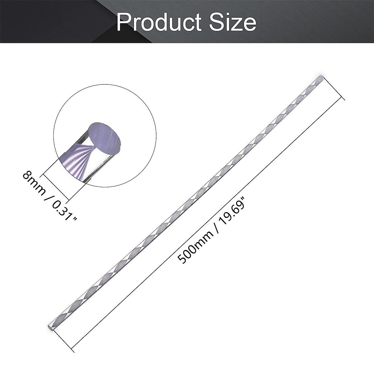 Fielect Acrylic Round Rod Light Purple Twisted Line Acrylic Rod Standard Plexiglas Tolerance Lightweight for DIY 8mm Diameter 500mm Height 1Pcs