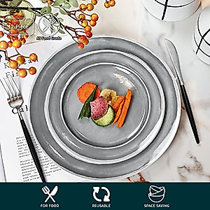 Melamine Dinnerware Set - 12pcs Dishes Dinnerware Set for 4, Indoor and Outdoor use, Dishwasher Safe, Break-resistant, Lightweight, Gray