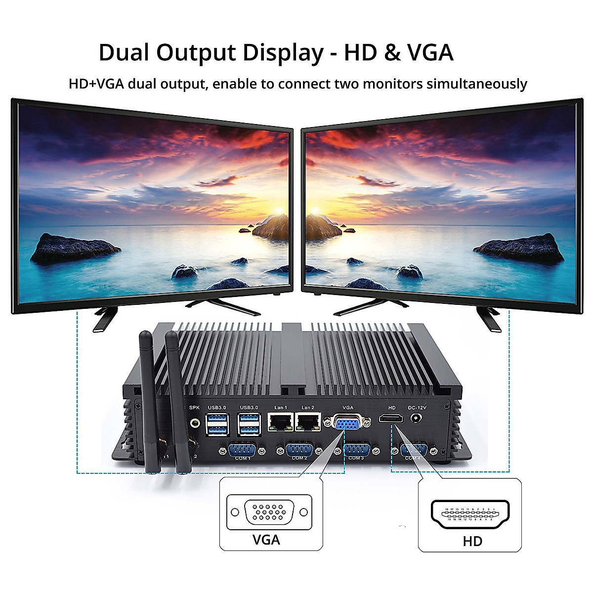 IDEARACE Silent Gaming PC, Intel i5 CPU Personal Computer, 8GB RAM, 512GB SSD, 4xCOM RS232, 2xNICs, HD&VGA, Metal Case, W-11 Pro