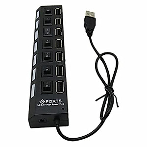 High Performance 7 Port USB 2.0 HUB for LED Powered High Speed Splitter Extender Cable Black White New