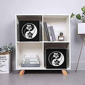Yin Yang Hibiscus Storage Bin Foldable Cube Closet Organizer Square Baskets Box with Dual Handles