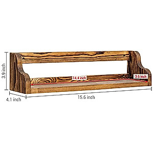 MyGift Wall Mounted 15 Inch Rustic Solid Burnt Wood Floating Display Shelf for Living Room, Bedroom, Bathroom Storage, Shelving Ledge for Picture Frames, Figurines and Collectibles